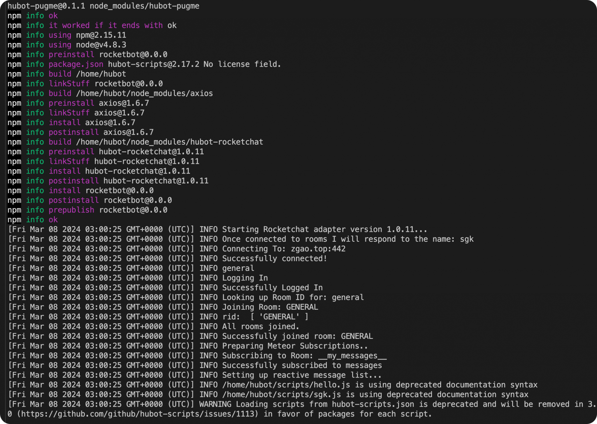 Rocket.Chat搭建个人聊天服务器并配置hubot机器人 – Zgao's blog